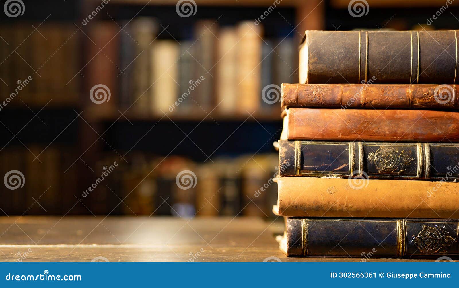 Stack of Antique Leather Books in Library. Literature or Reading ...