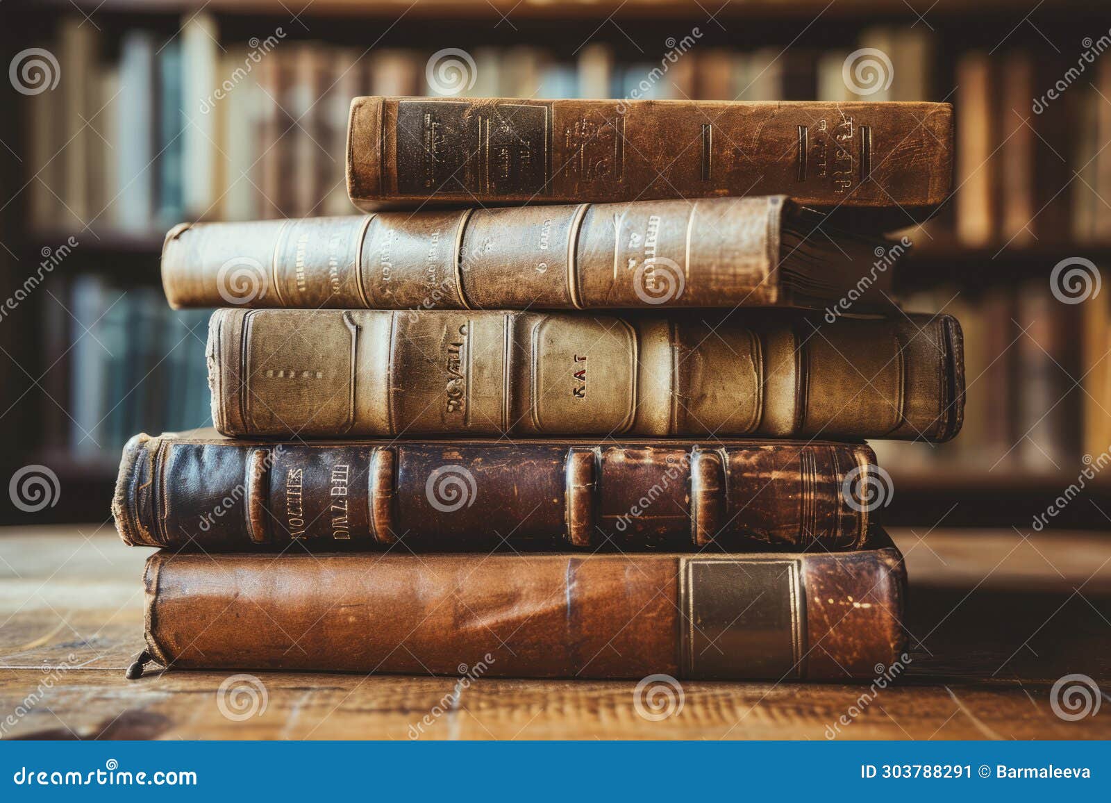 Stack of Antique Leather Books in Library. Pile of Ancient Books Stock ...