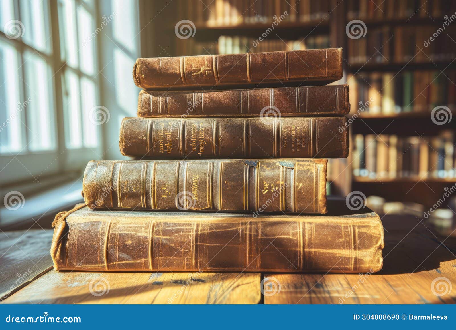 Stack of Antique Leather Books in Library. Pile of Ancient Books Stock ...