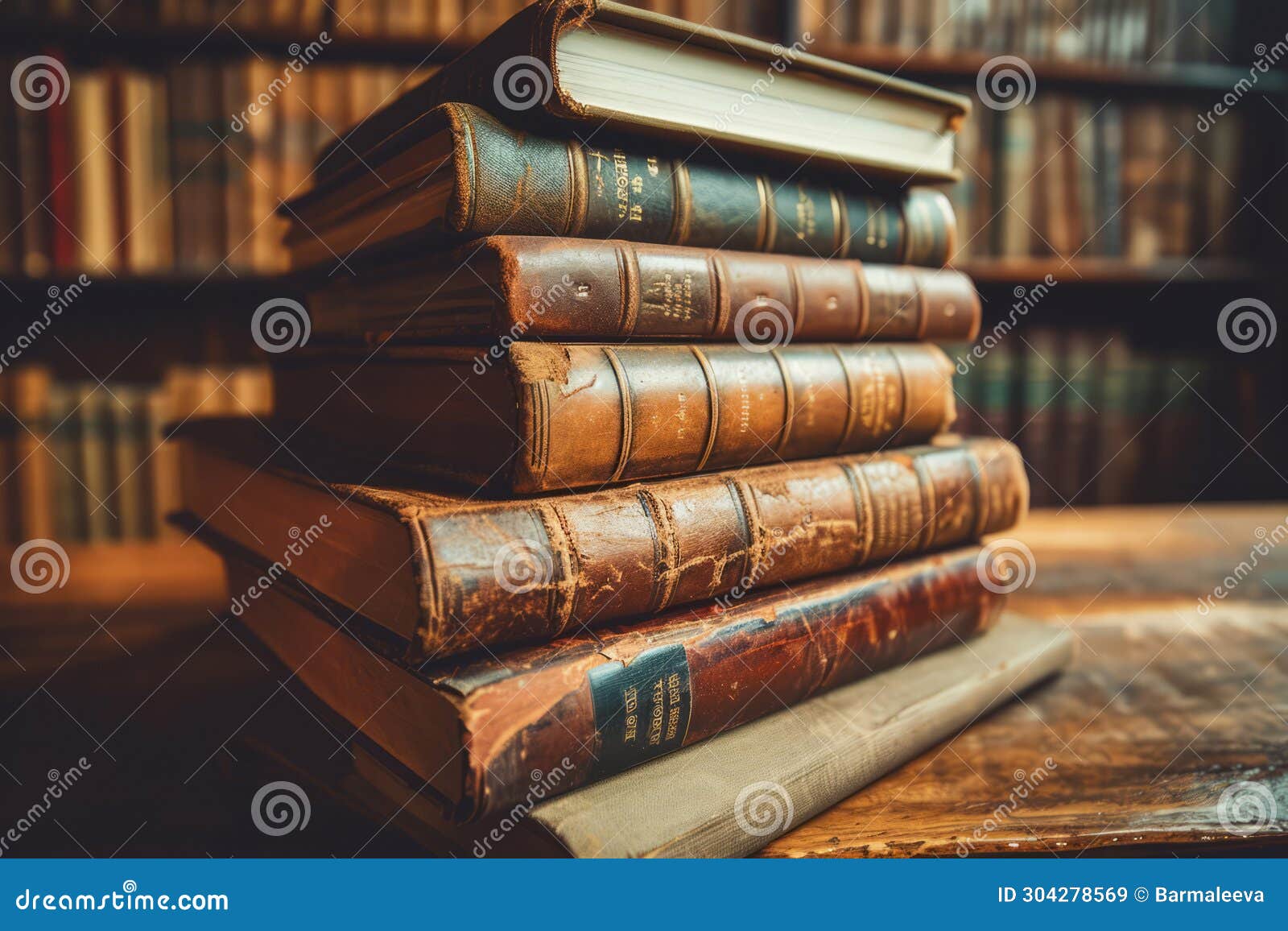 Stack of Antique Leather Books in Library. Pile of Ancient Books Stock ...