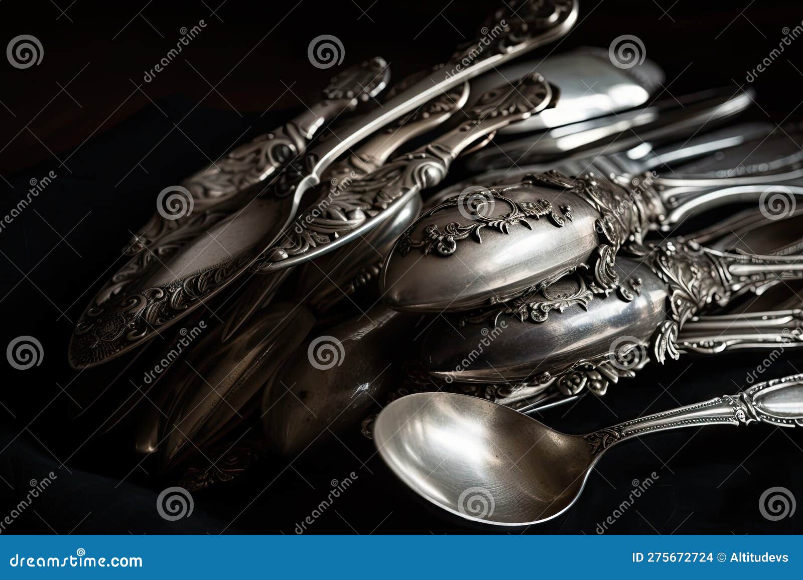 Stack of Antique Silver Spoons, Each with Its Own Unique Pattern Stock ...