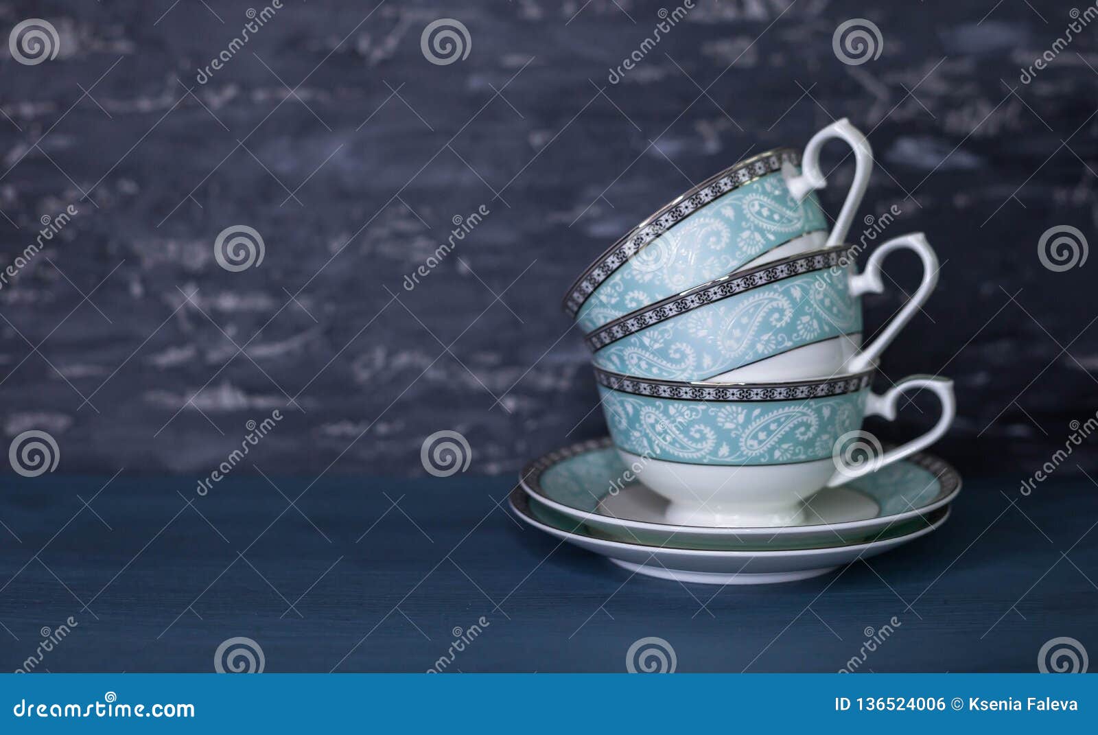 Stack of Antique Tea Cups, Isolated on White. Beautiful Porcelain Stock ...