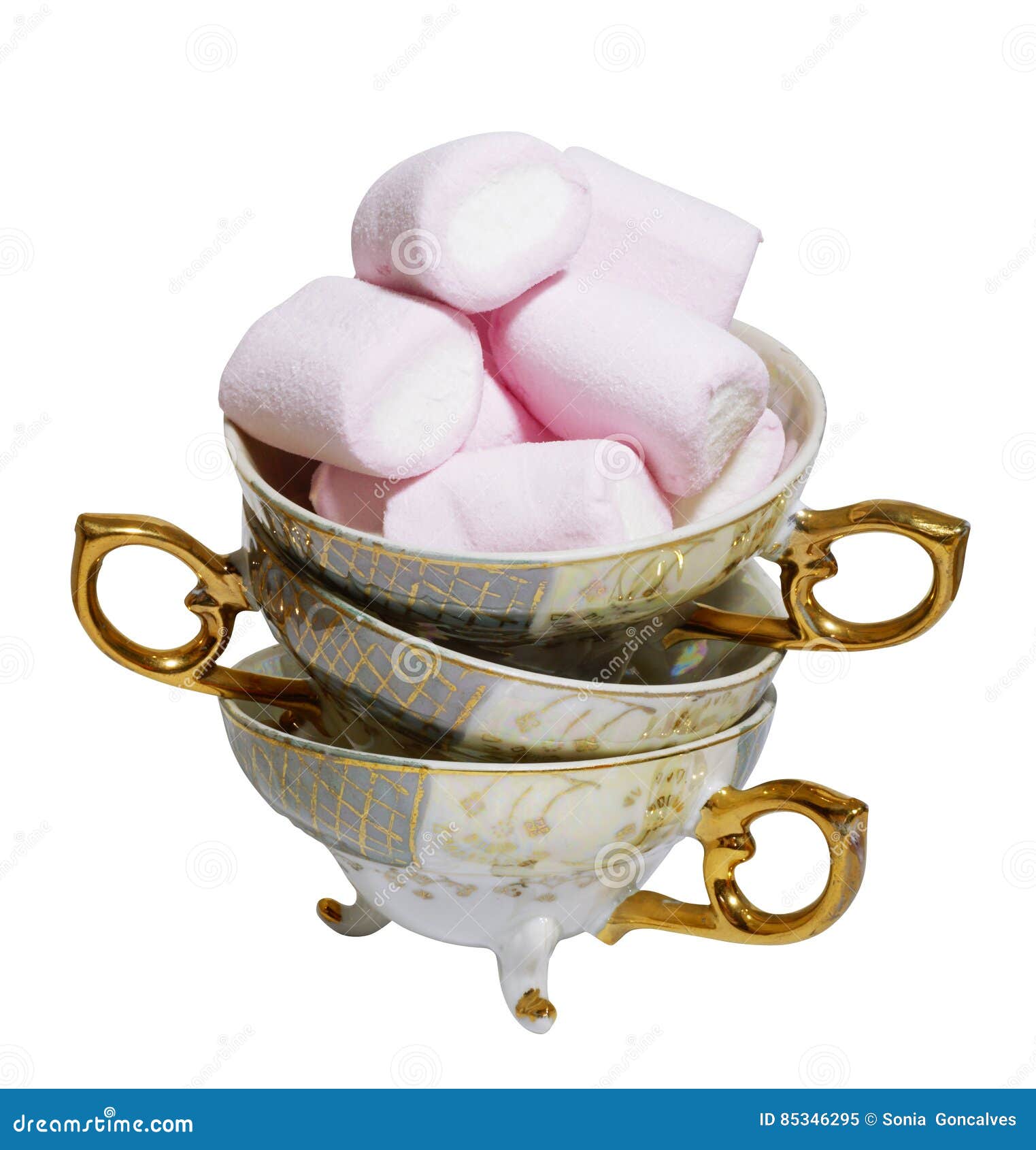 Stack of Antique Tea Cups with Marshmallows Stock Image - Image of ...