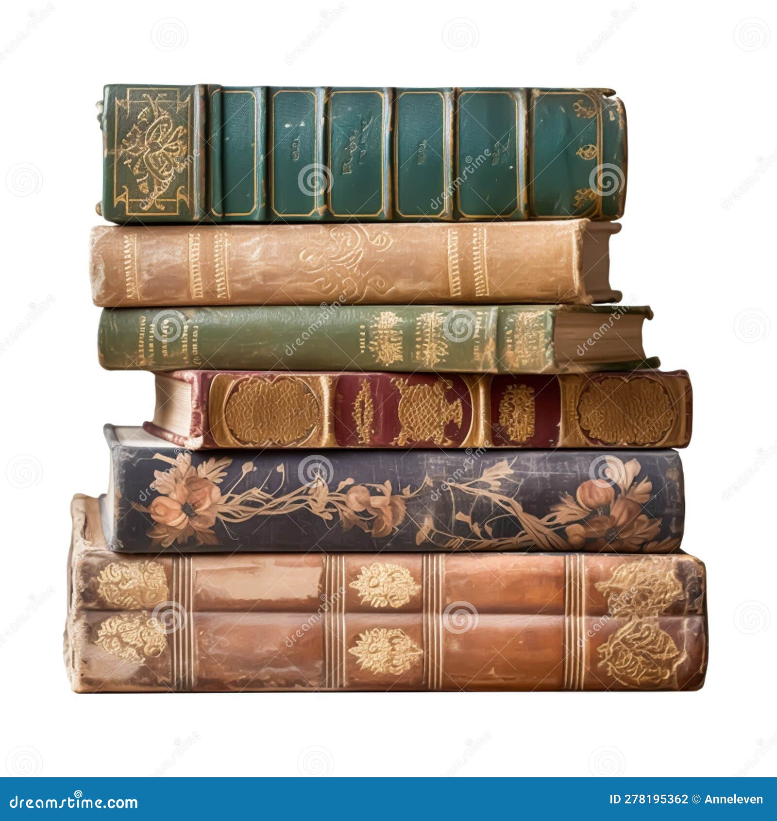 Stack of Antique Vintage Old Books Isolated on White Background ...