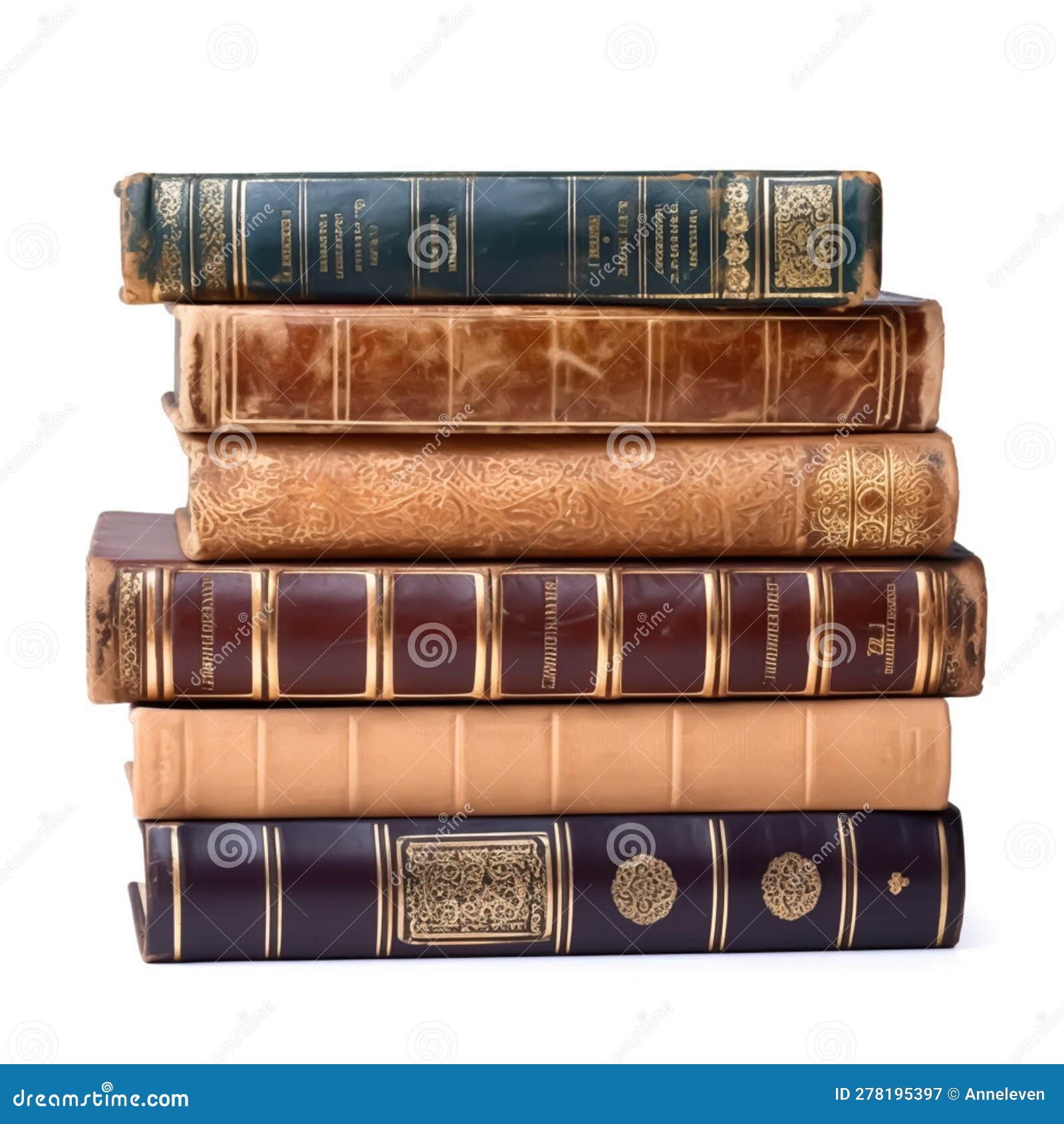 Stack of Antique Vintage Old Books Isolated on White Background ...