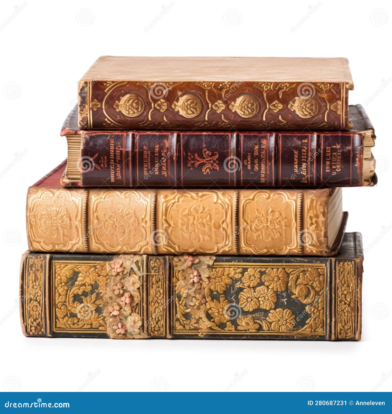 Stack of Antique Vintage Old Books Isolated on White Background ...
