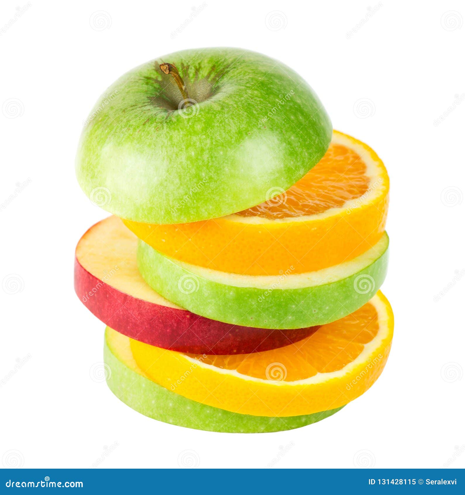 Stack of Apple and Orange Slices Isolated on White Background Stock ...