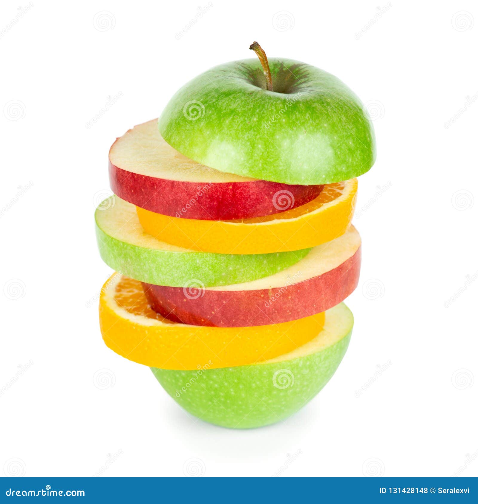 Stack of Apple and Orange Slices on White Background Stock Photo ...