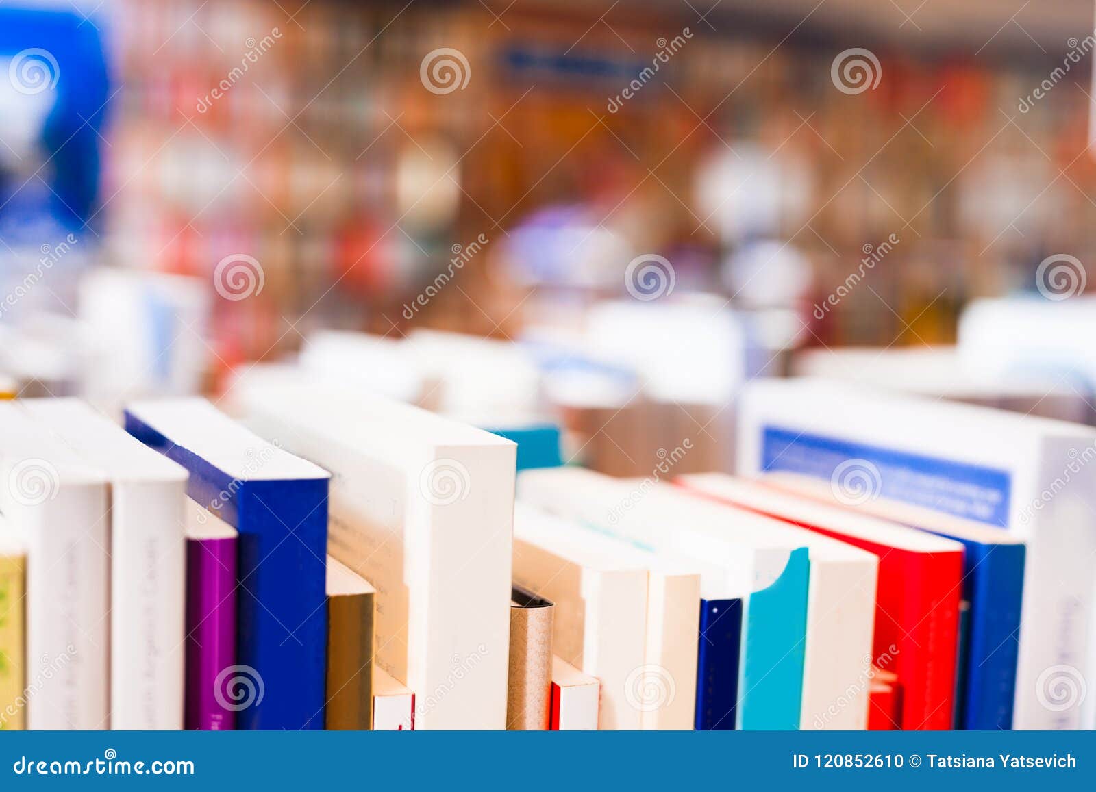 Stack of Books Lying on Table in Bookstore Stock Photo - Image of ...
