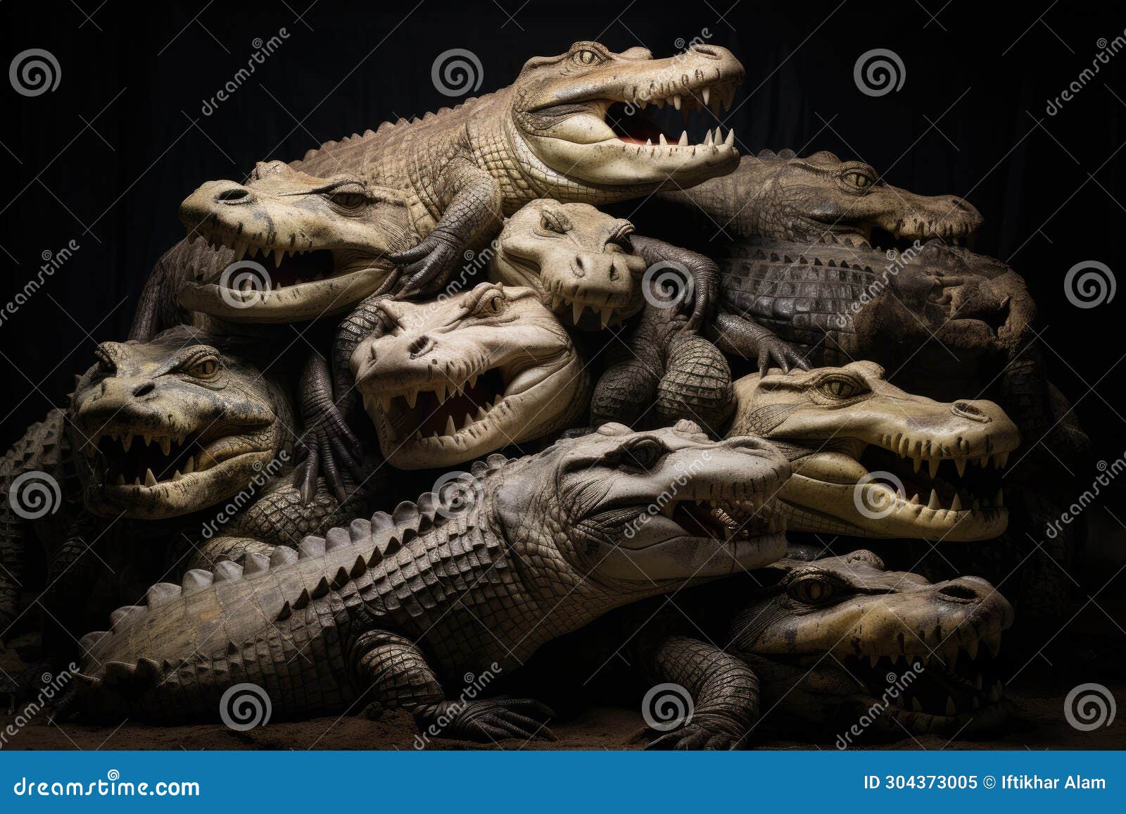 A Stack of Artificial Alligators Sitting on One Another, Creating a ...
