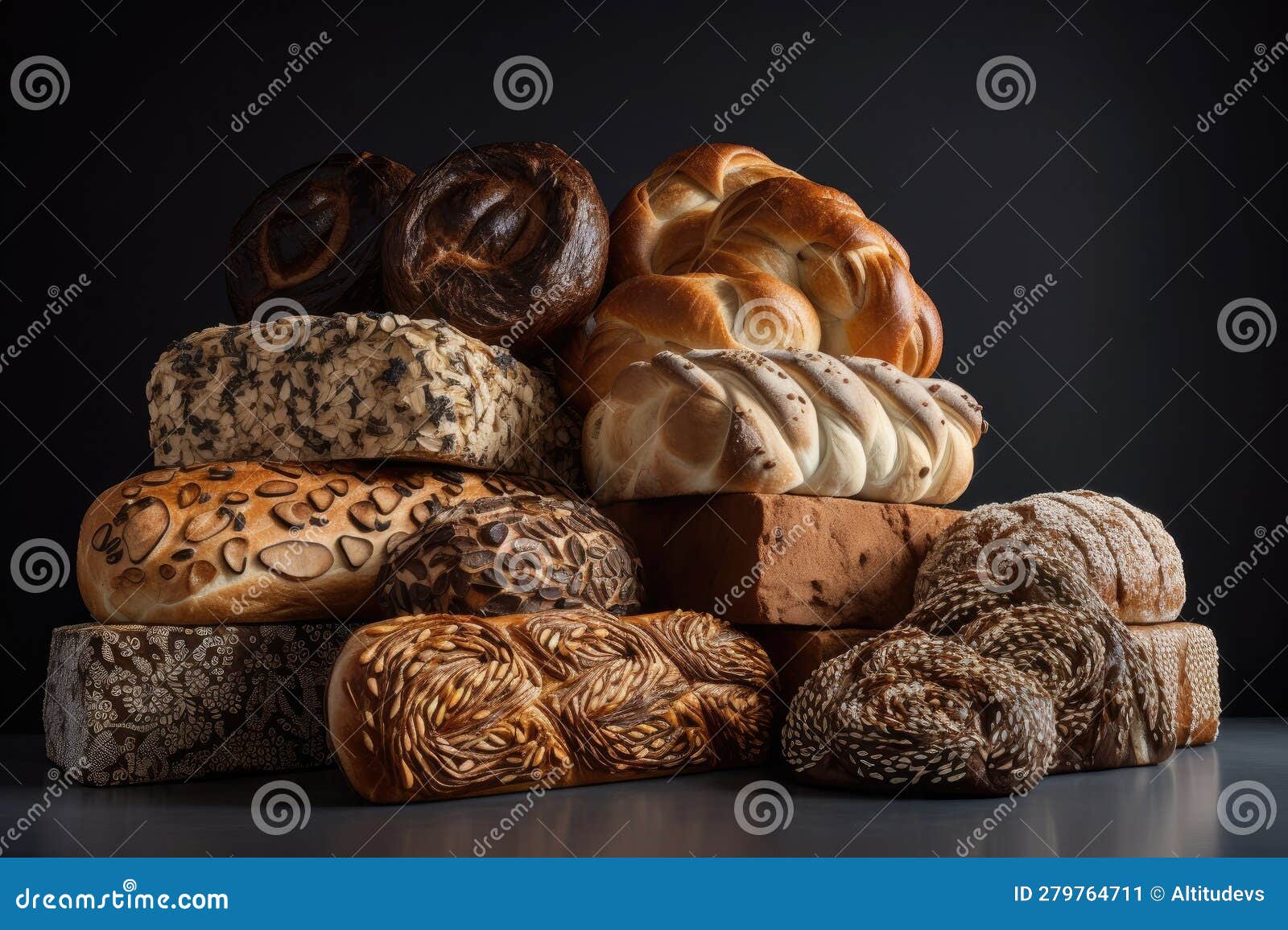 Stack of Artisan Breads, Each Slice with Unique Design and Shape Stock ...