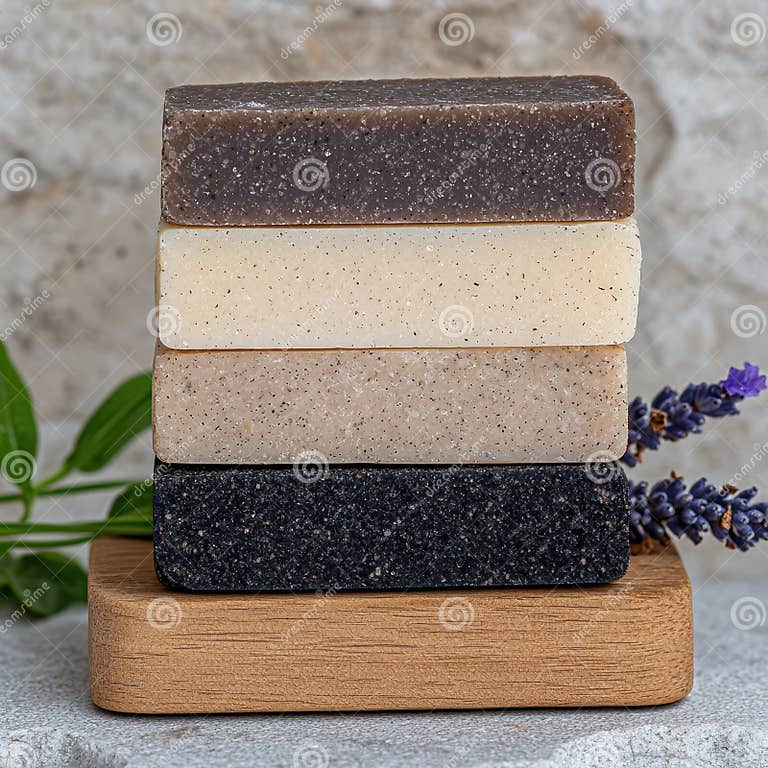 Stack of Artisan Soaps on Wooden Soap Dish Stock Illustration ...