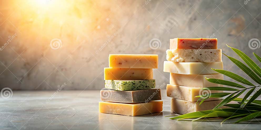 Stack of Artisanal Soaps for the Body on Neutral Background Bathed in ...