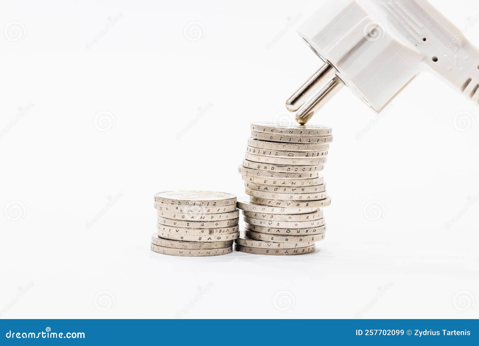 Stack of Ascending Coins and Electric Plug. Concept of the Increasing ...