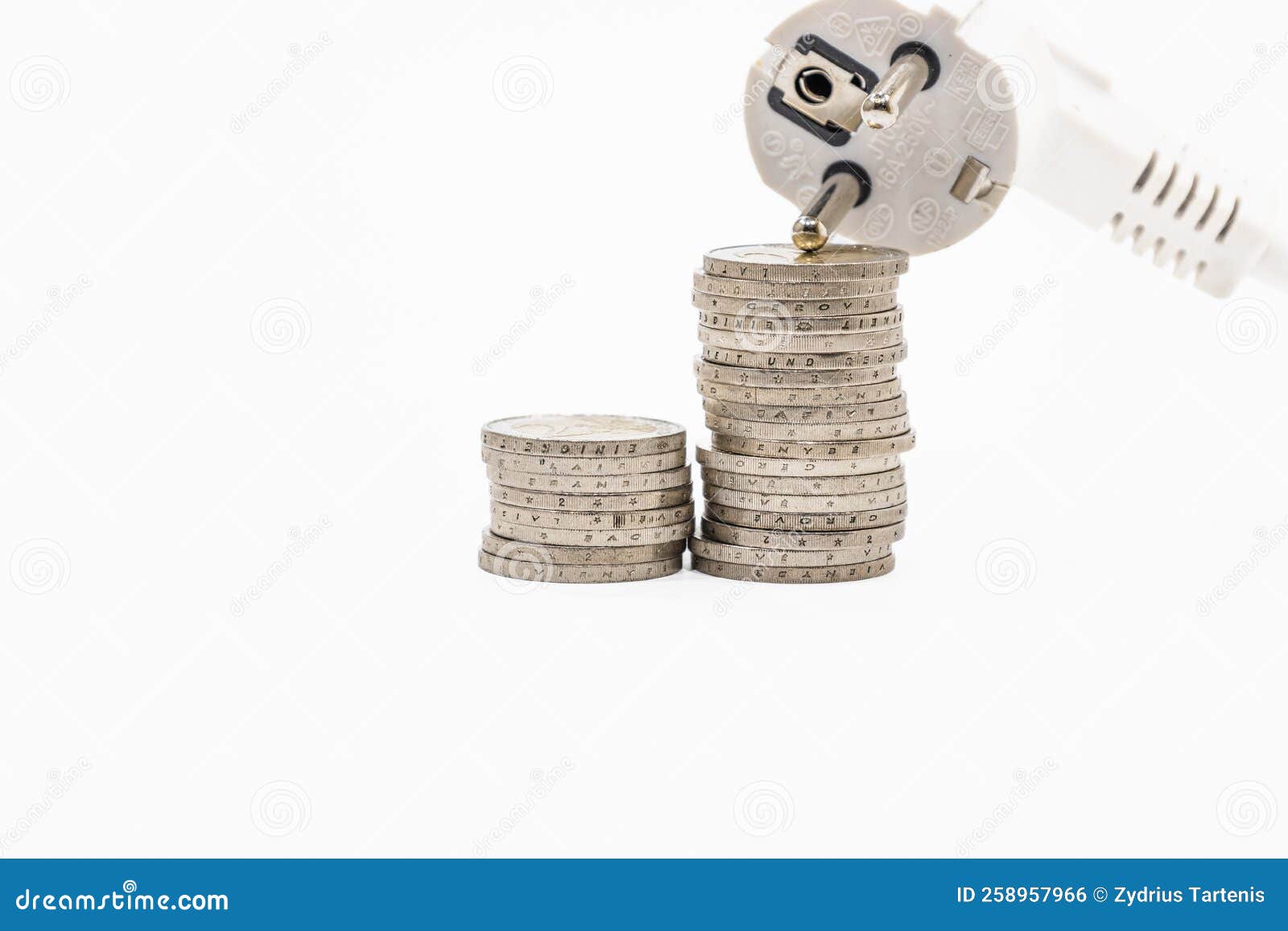 Stack of Ascending Coins and Electric Plug. Concept of Rising ...