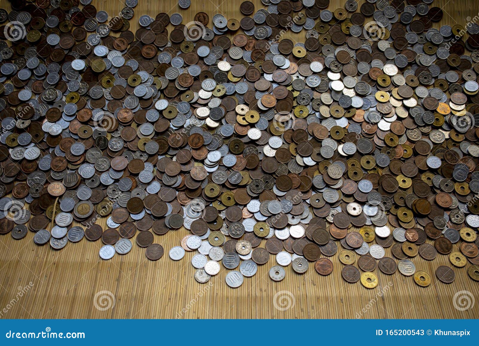 Stack of Asian Money Coints on Bamboo Mat Stock Image - Image of value ...
