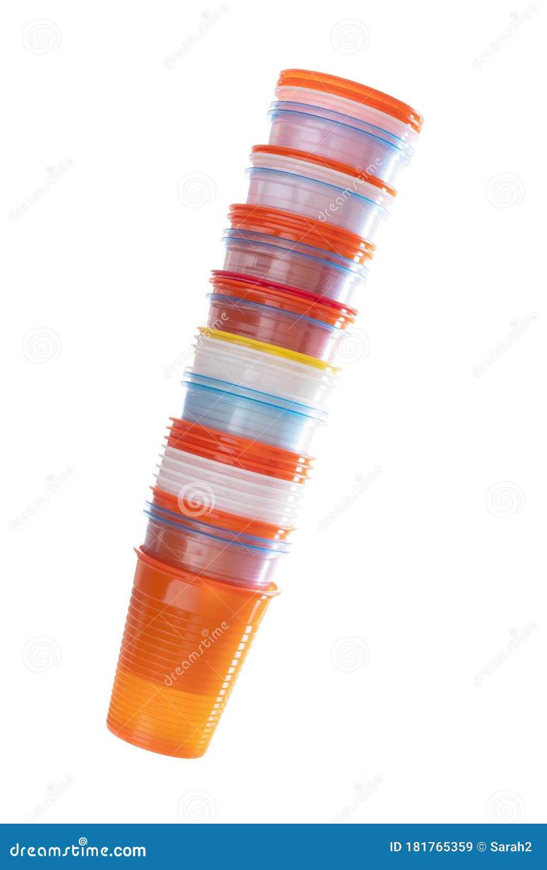 Stack of Assorted Colourful Plastic Cups Isolated on White Background ...