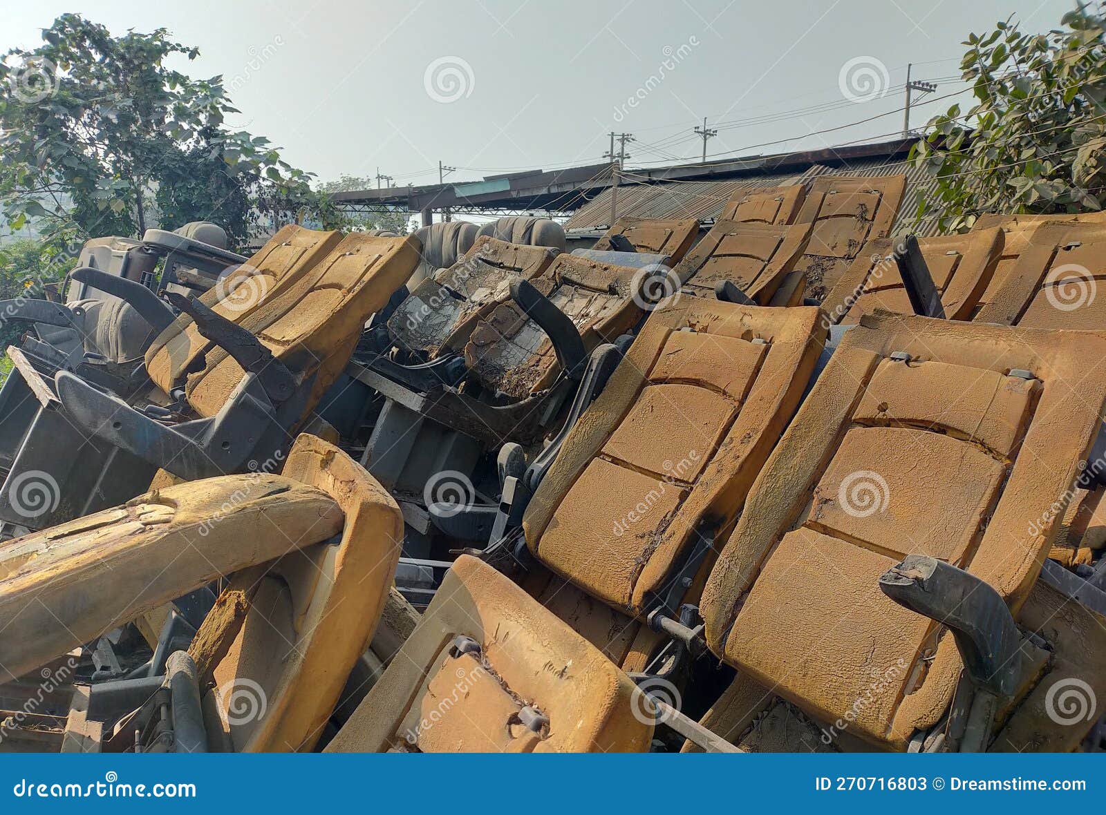 Stack of Assorted Metal Chairs in Random Disarray, Full Frame Furniture ...