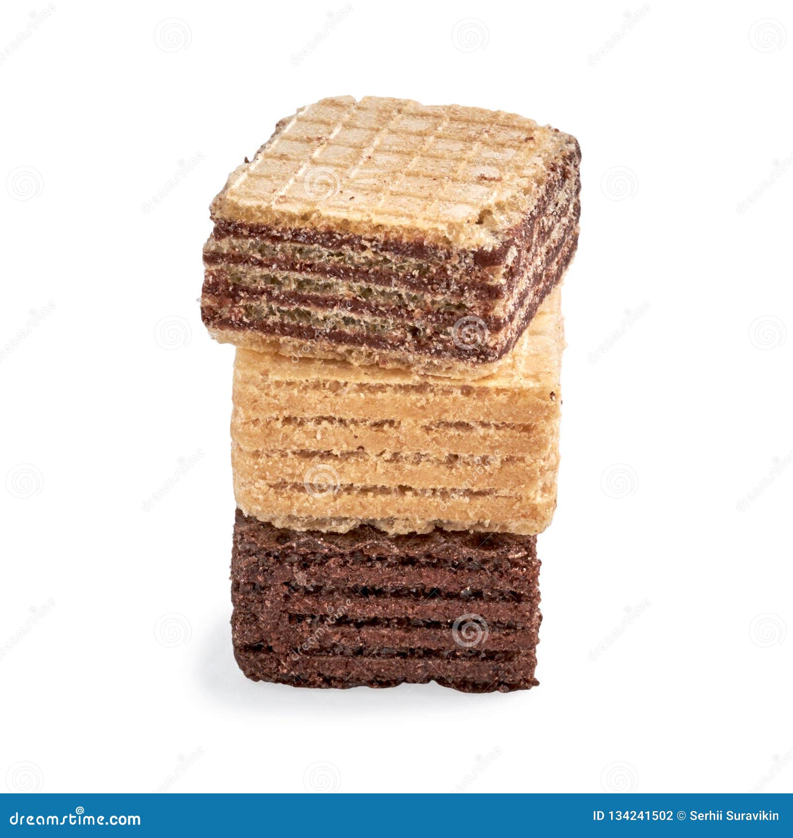 Stack of Assorted Square Wafer Biscuits Isolated on White Backdrop ...