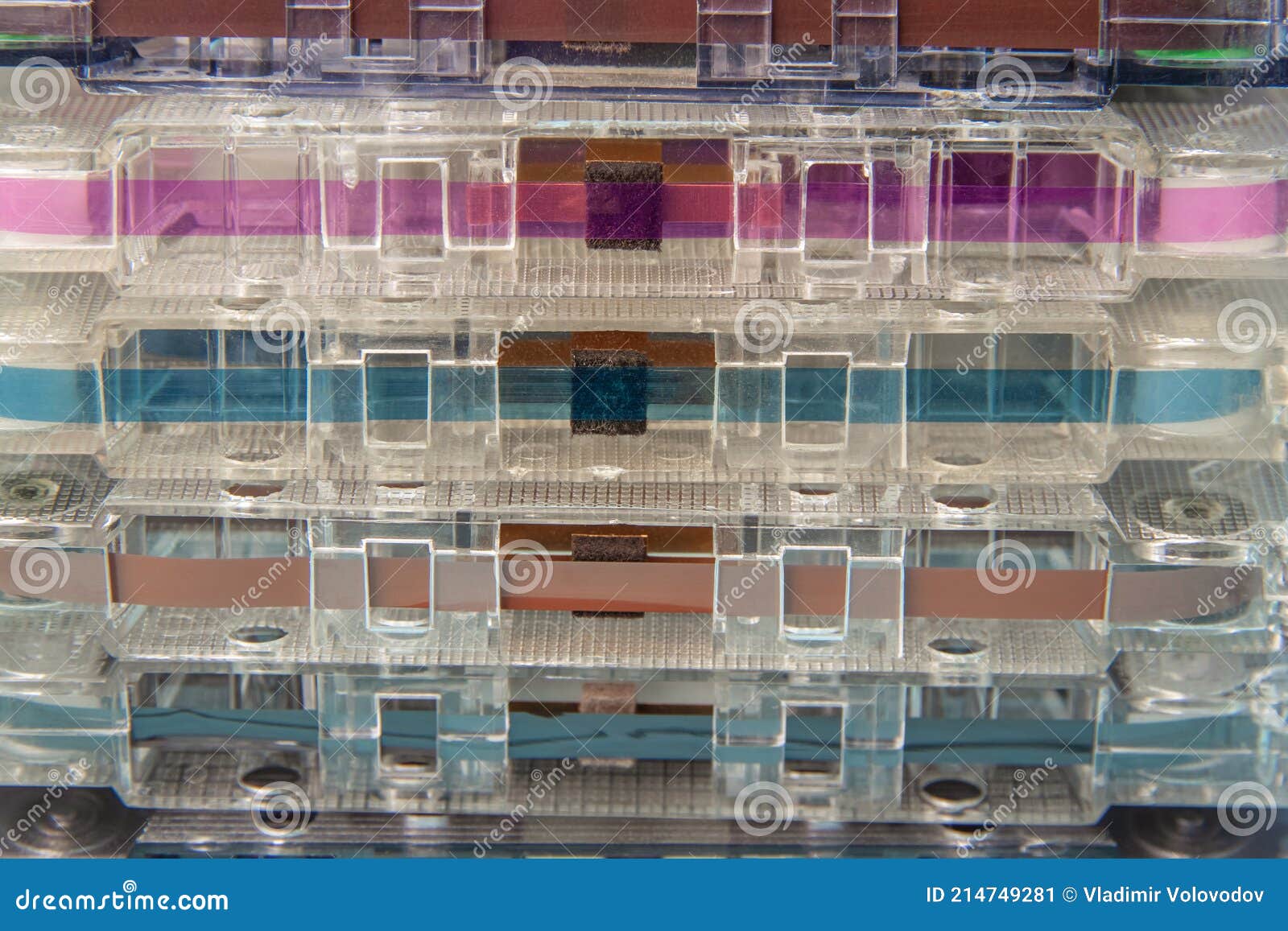 A Stack of Audio Cassettes in Close-up. You Can See the Magnetic Tape ...