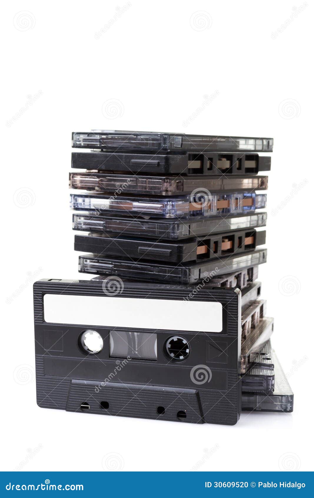 A Stack Of Old Audio Cassettes. Black And White Royalty-Free Stock ...