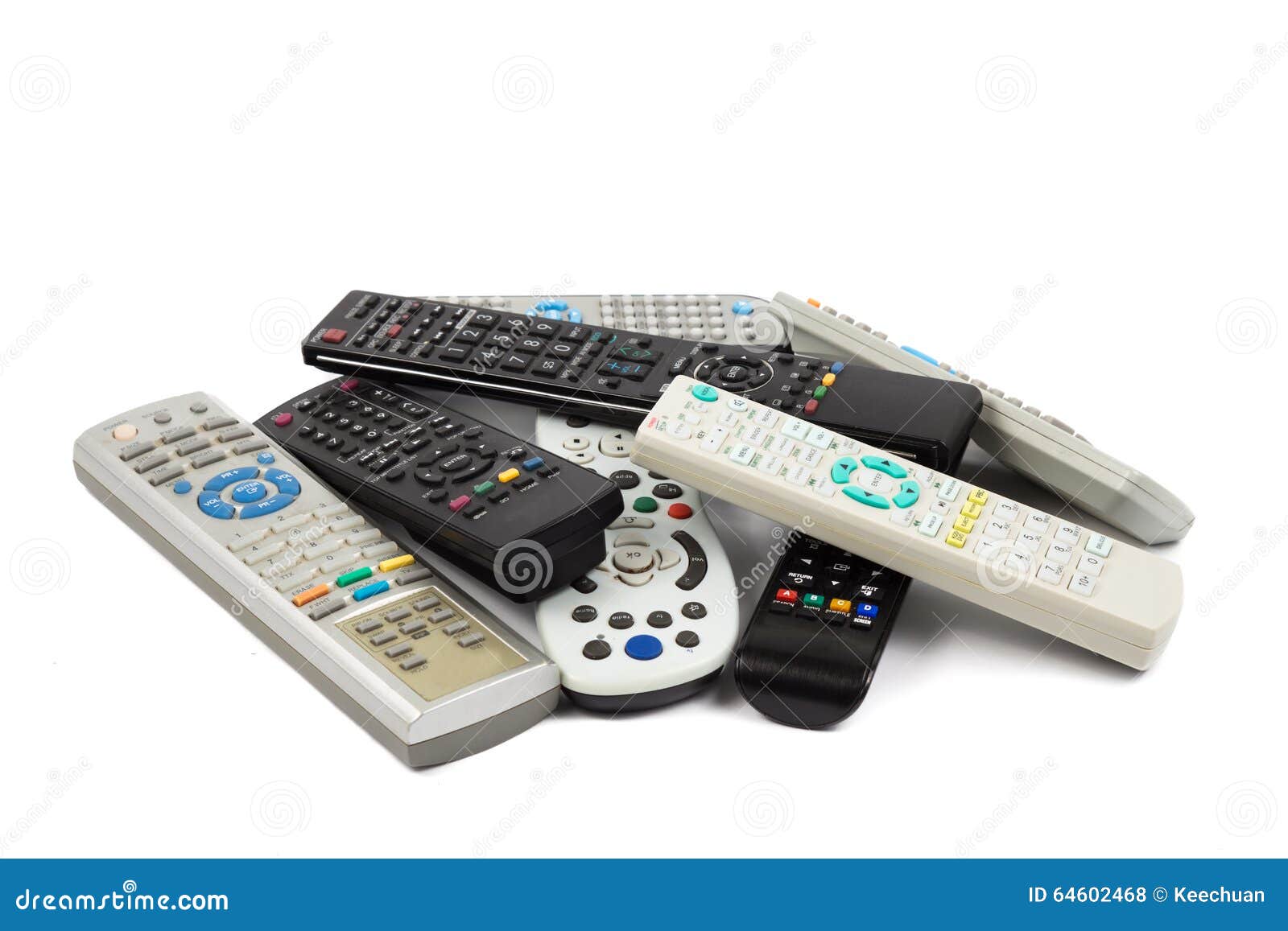 Stack of Audio Video Remote Control Device in White Background Stock ...