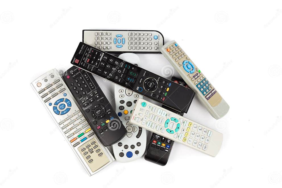 Stack of Audio Video Remote Control Device in White Background Stock ...