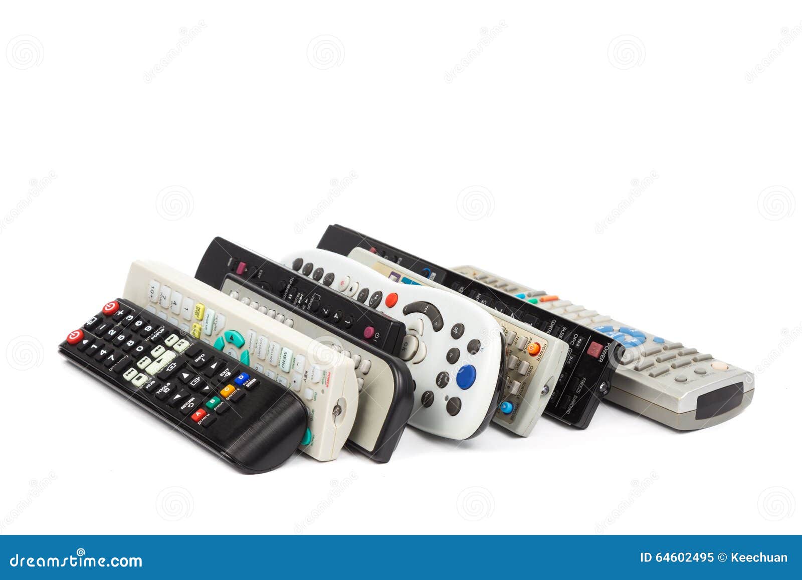 Stack of Audio Video Remote Control Device in White Background Stock ...