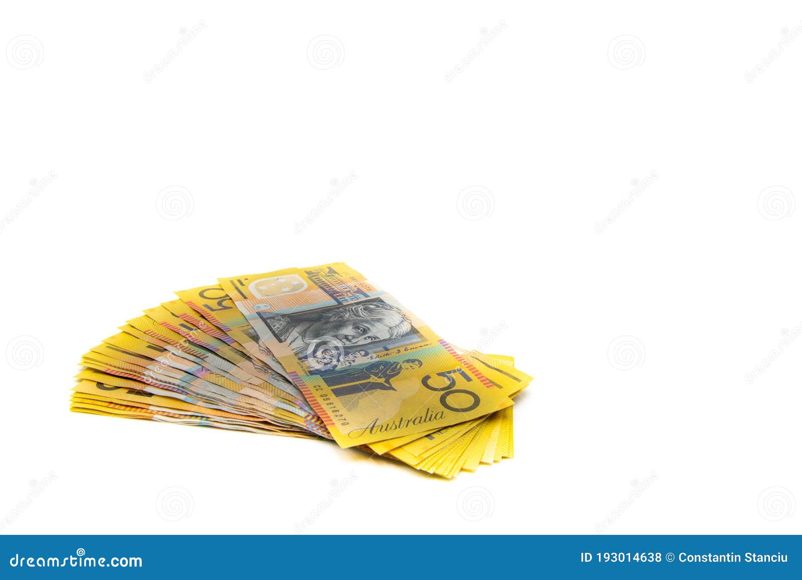 Stack of Australian 50 Dollars Banknotes Isolated Over White Background ...