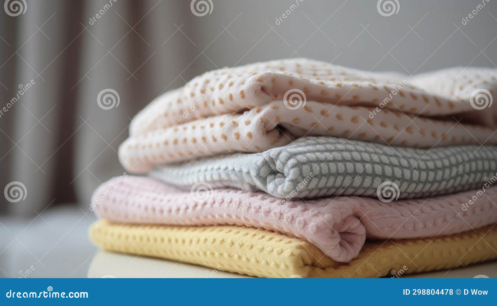 Stack of Baby Blankets and Bedspreads Folded Close-up on a Light ...