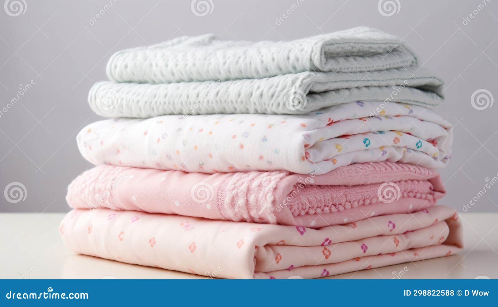 Stack of Baby Blankets and Bedspreads Folded Close-up on a Light ...