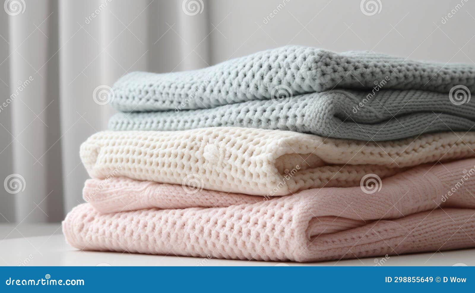Stack of Baby Blankets and Bedspreads Folded Close-up on a Light ...