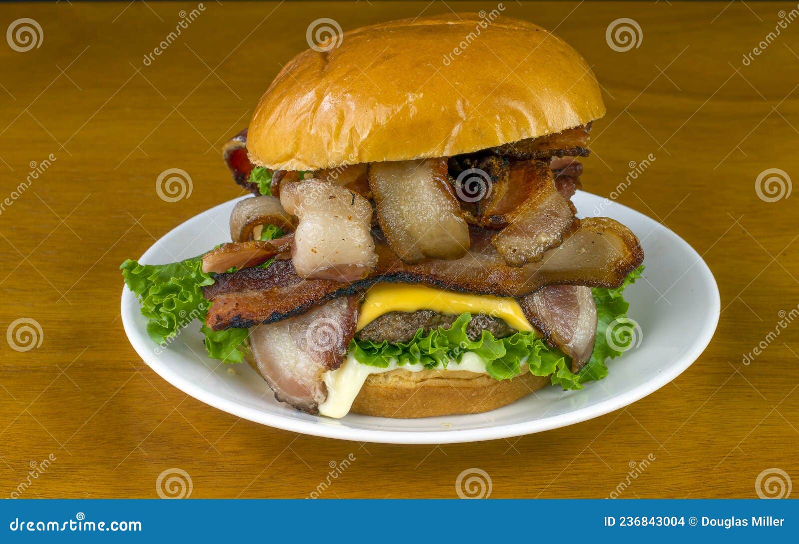 An Stack Bacon Cheese Burger Stock Photo - Image of lunch, mayonnaise ...
