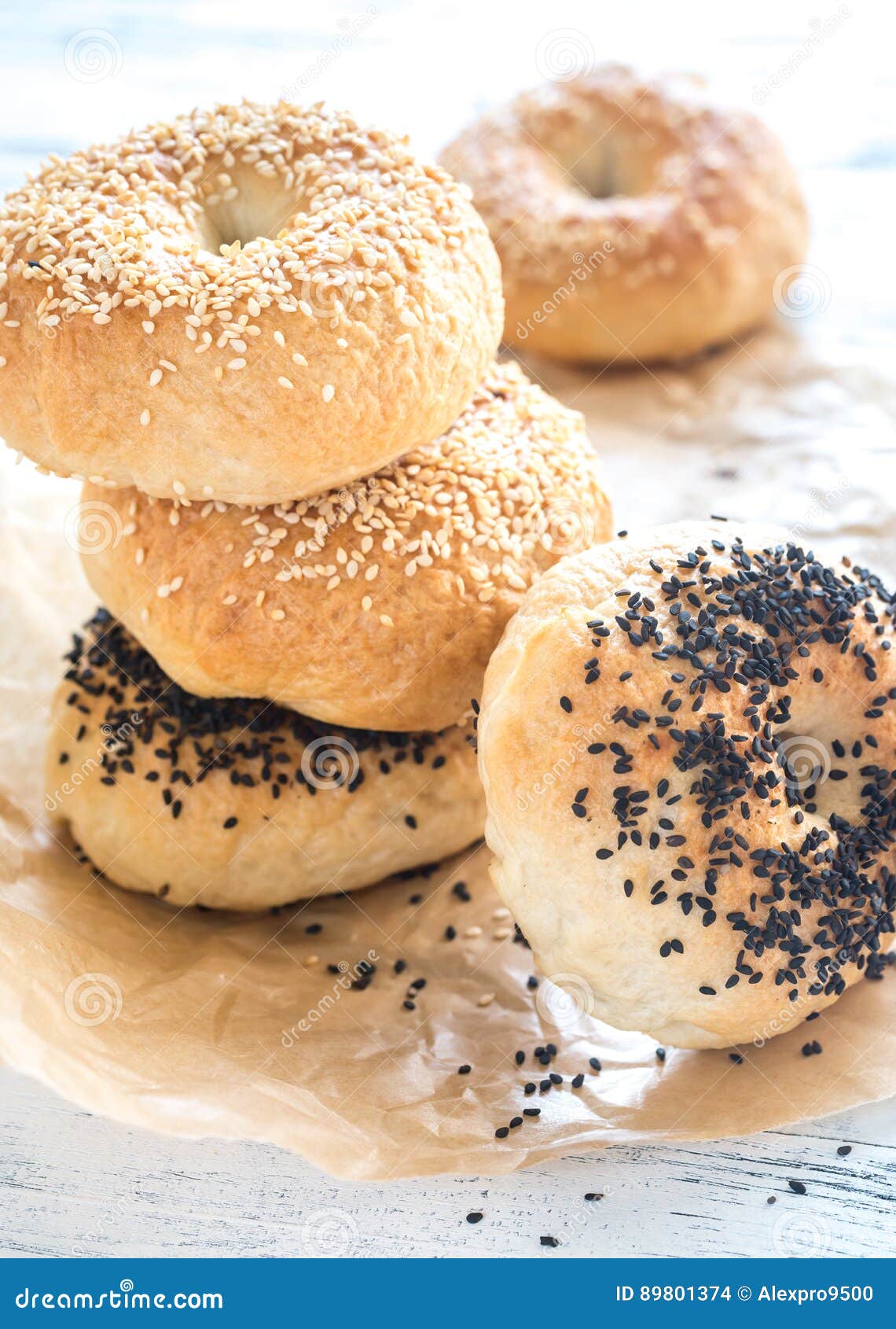 A stack of bagels stock photo. Image of serving, round - 89801374