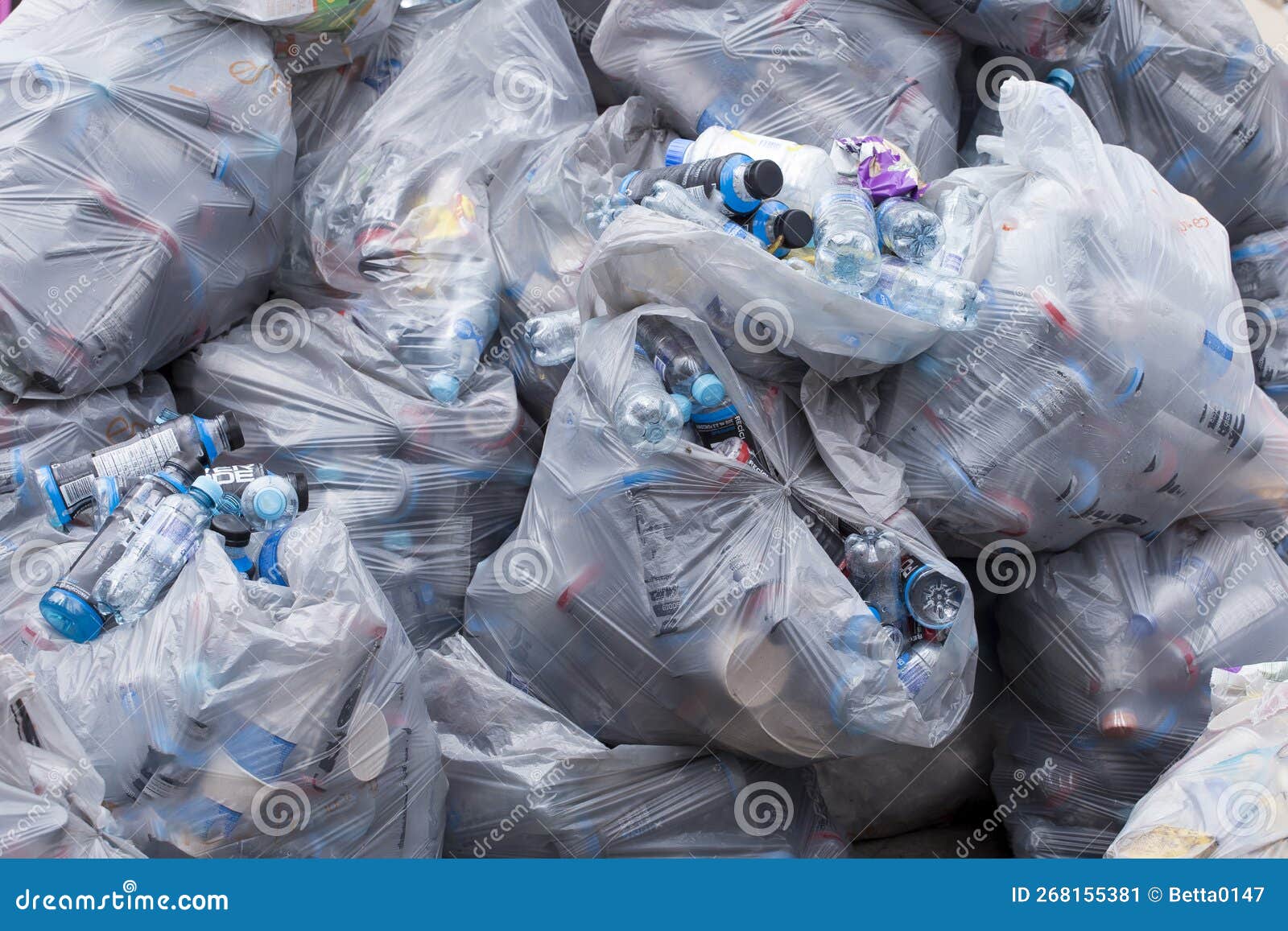 Stack of Bags Filled with Recycling Material, Environmental Prot Stock ...