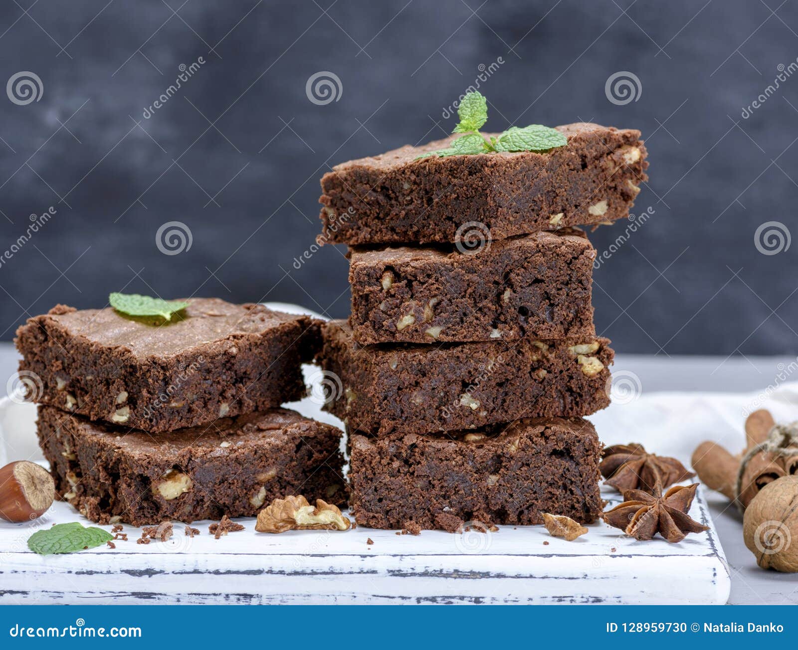 Stack of Baked Square Pieces of Brownie Pie Stock Photo - Image of ...