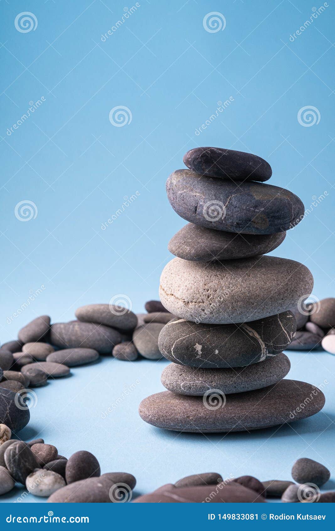 Stack Balance of Pebbles Calm Therapy on Blue Background Stock Image ...
