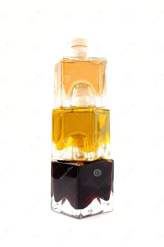 Stack of Balsamic Vinegar, Balsamic Bianco and Olive Oil Bottles Stock ...