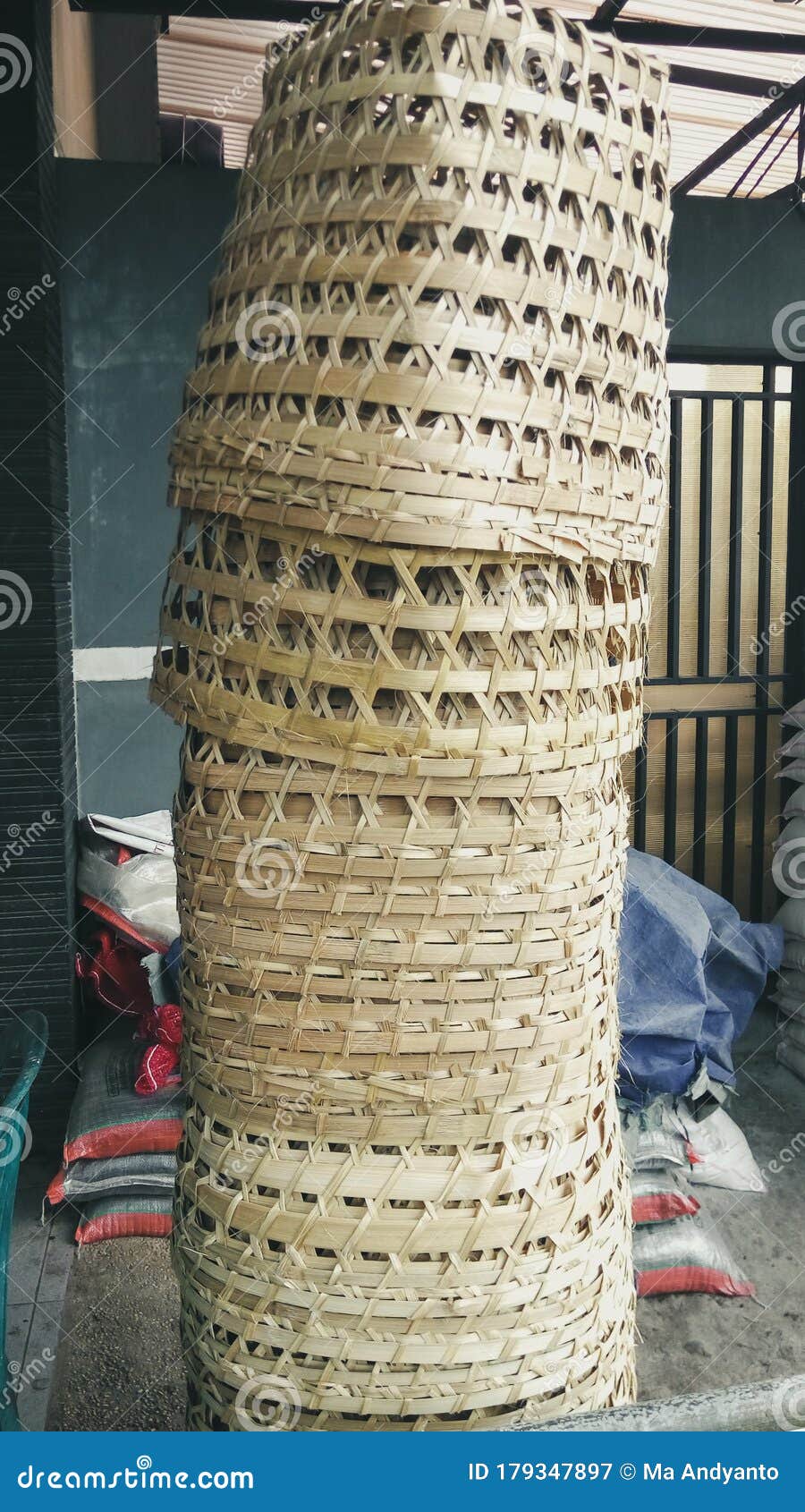 Stack of Bamboo Baskets in the Farm Shop Stock Image - Image of garden ...