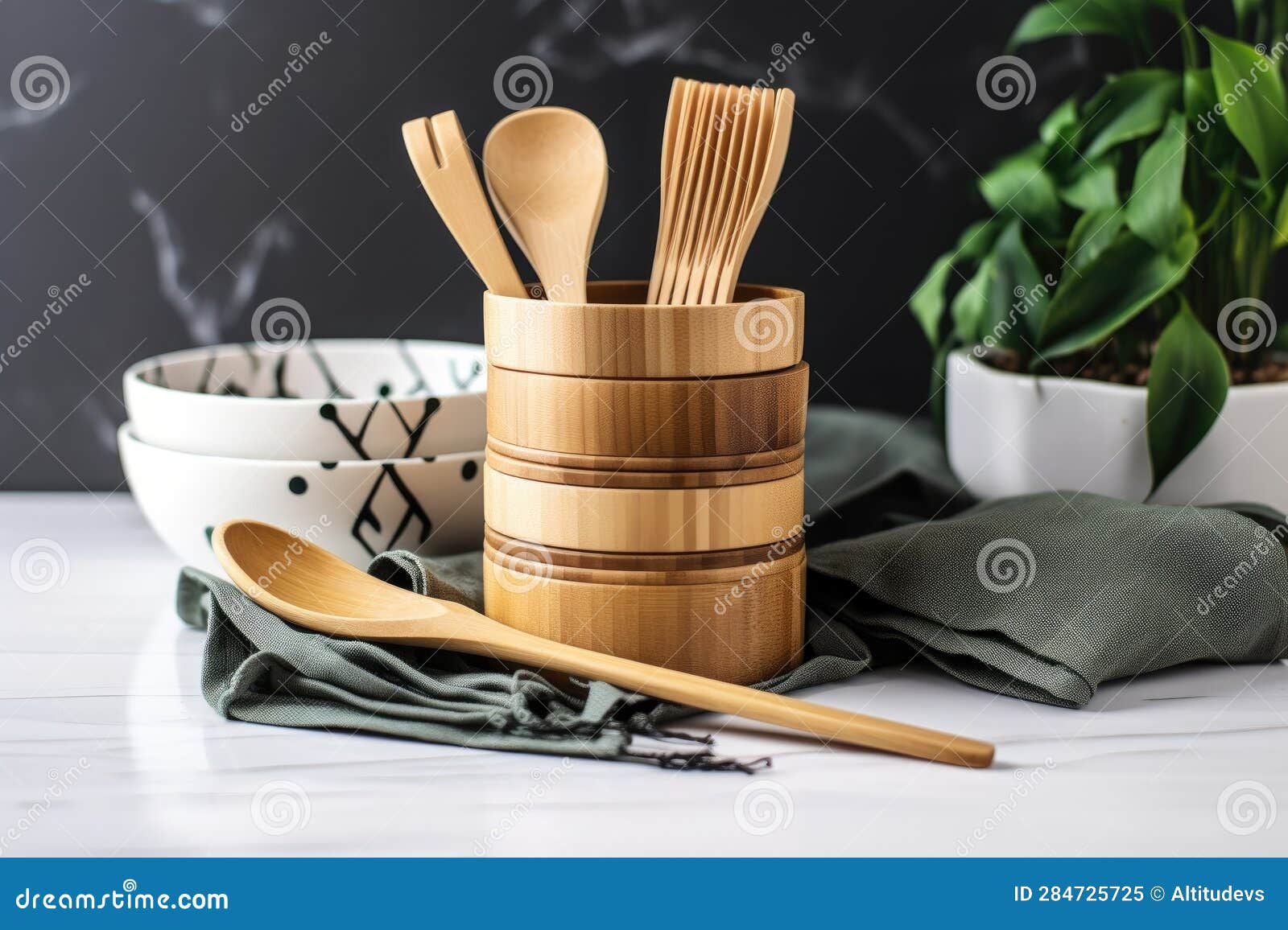Stack of Bamboo Cooking Utensils with Chopsticks and Spatula Stock ...