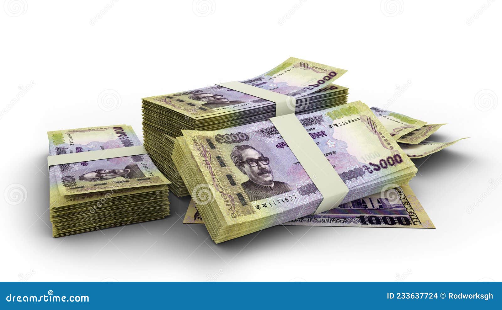 Stack of Bangladesh Taka Notes Isolated on White Background Stock ...