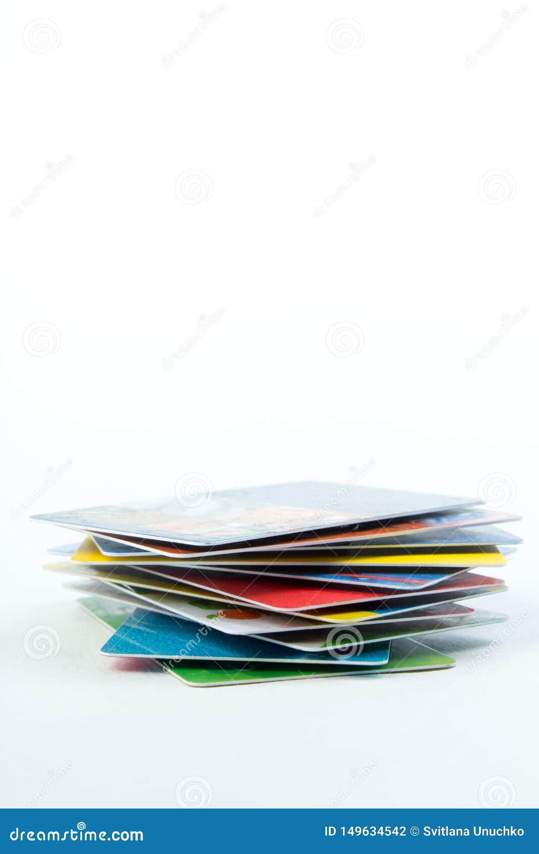 Stack of Bank Cards on a White Background. Stock Photo - Image of ...