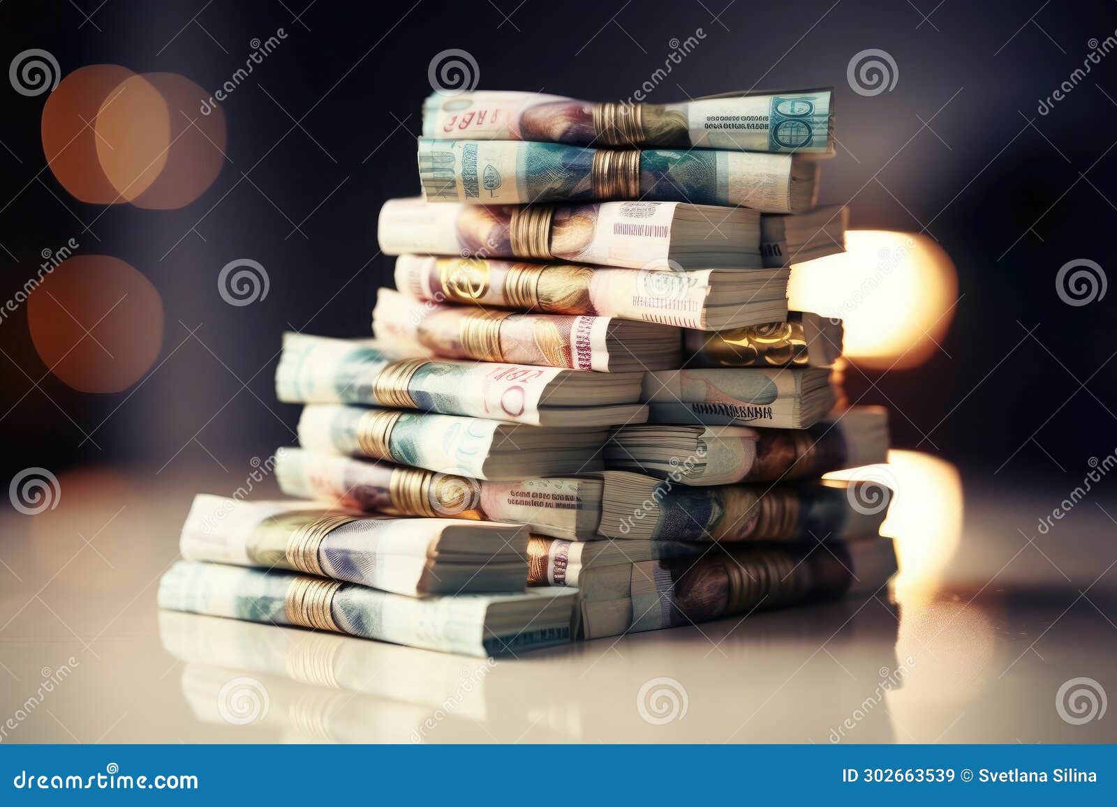 Stack Of Banknotes, Background With Copies, Black Background Stock ...