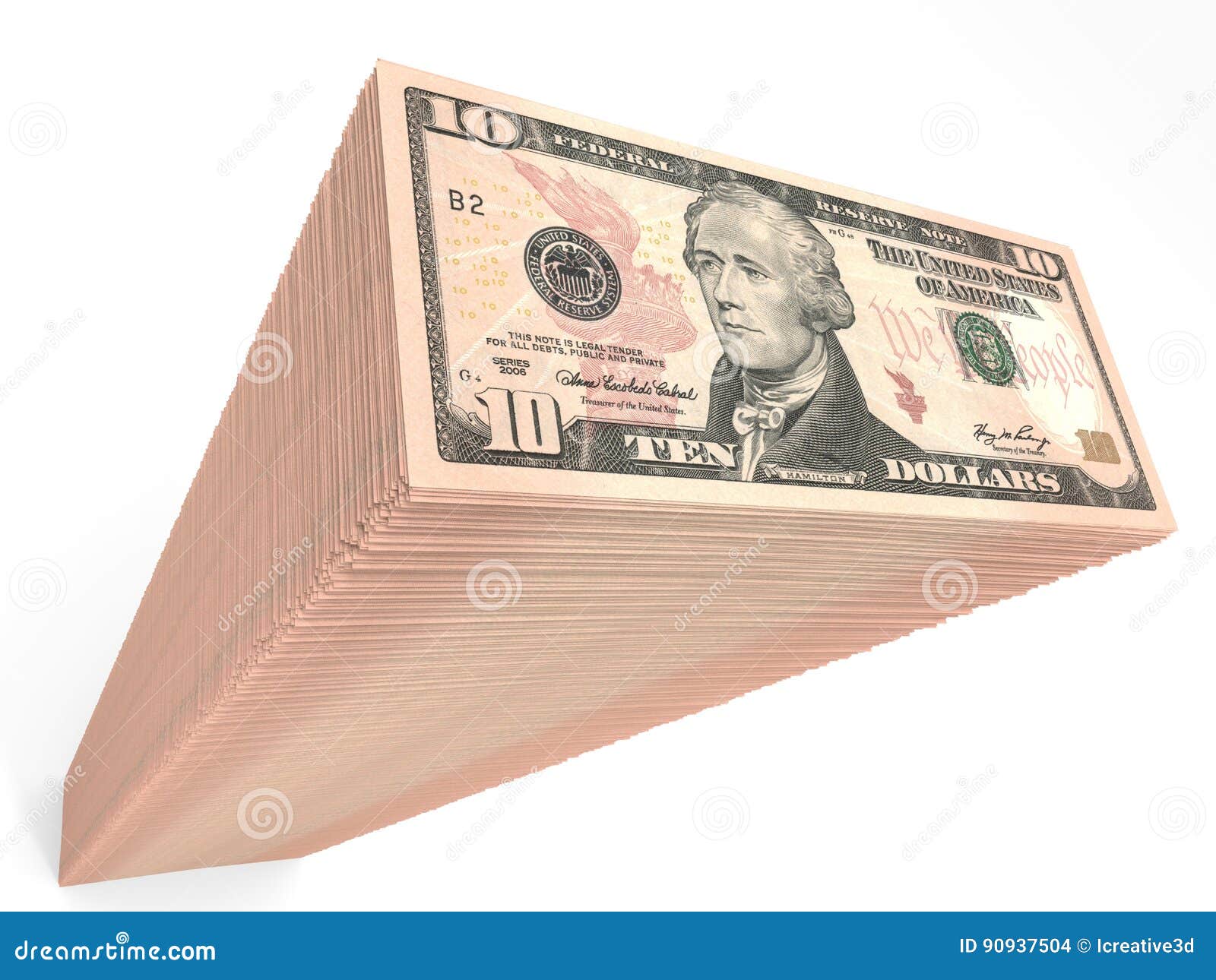 Stack of Banknotes. Ten Dollars Stock Illustration - Illustration of ...