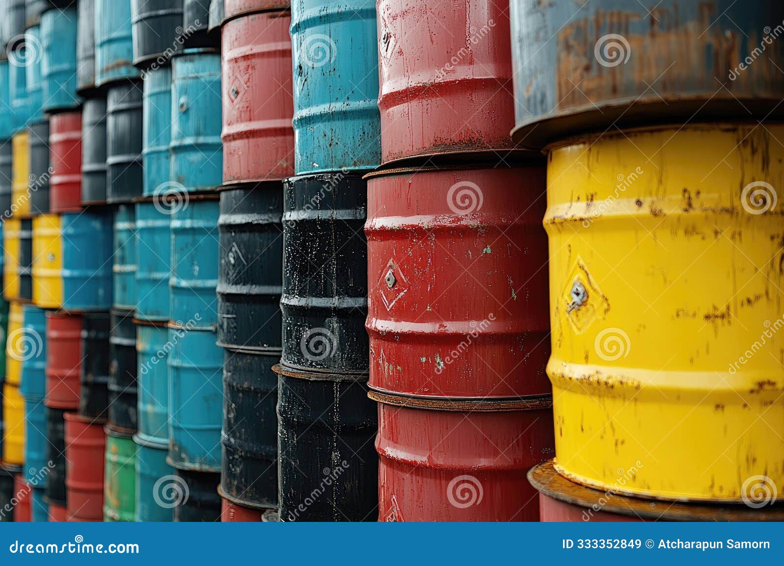 A Stack of Barrels with Different Colors and Sizes Stock Image - Image ...