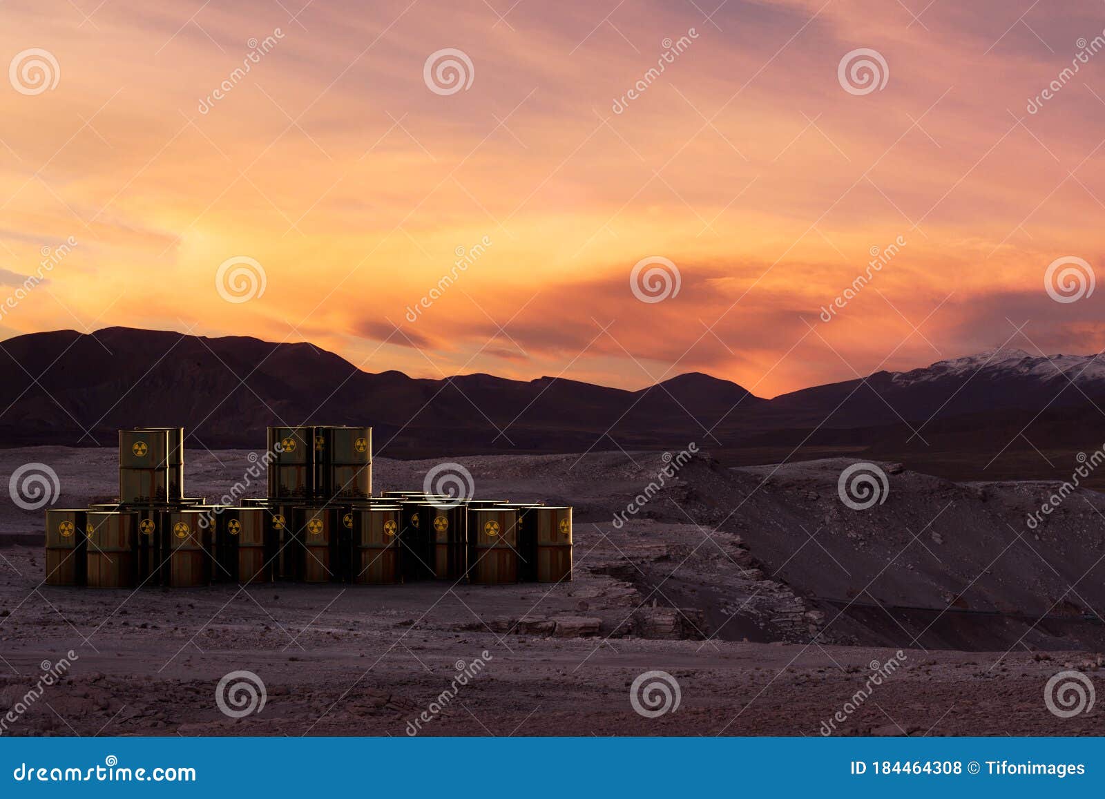 A Stack of Barrels with Radioactive Material Abandoned in the Desert ...