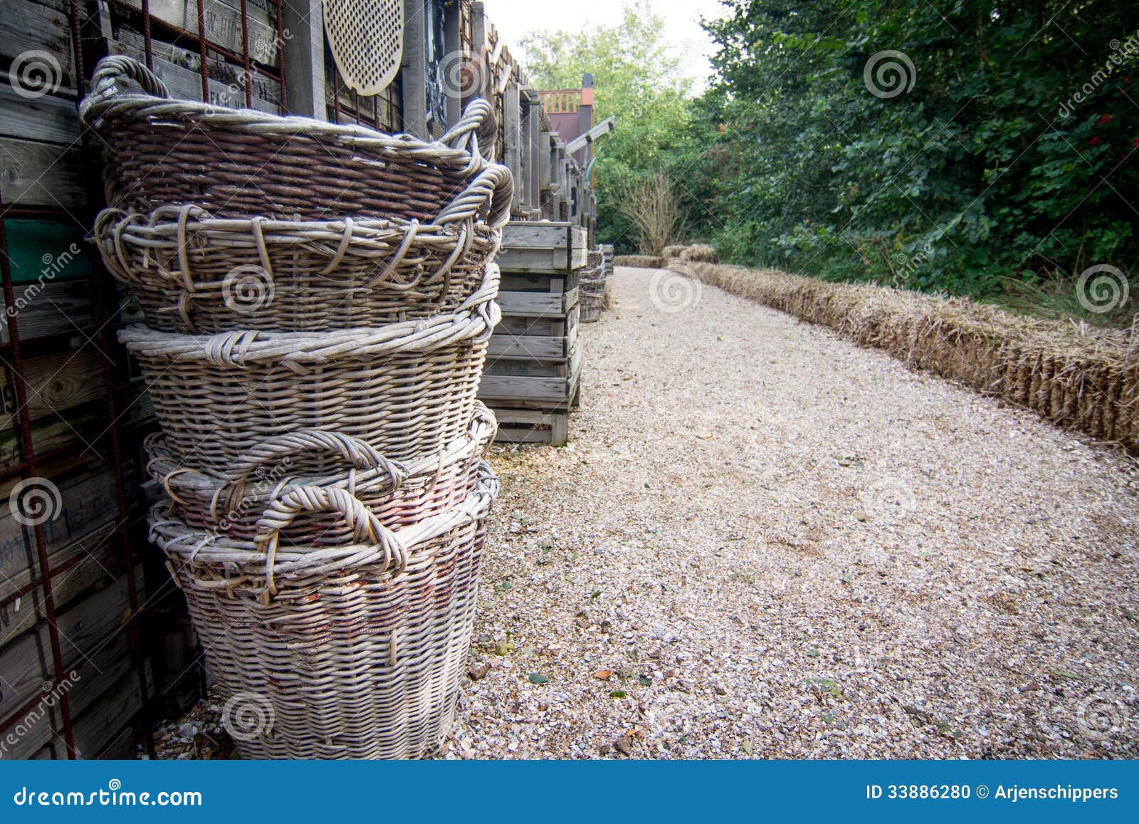Stack of Baskets Along Path Stock Photo - Image of handmade, object ...