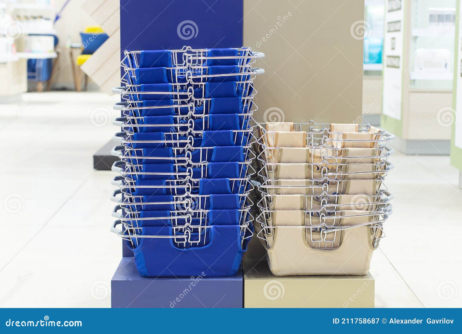 A Stack of Baskets for the Shopper in the Store Stock Image - Image of ...