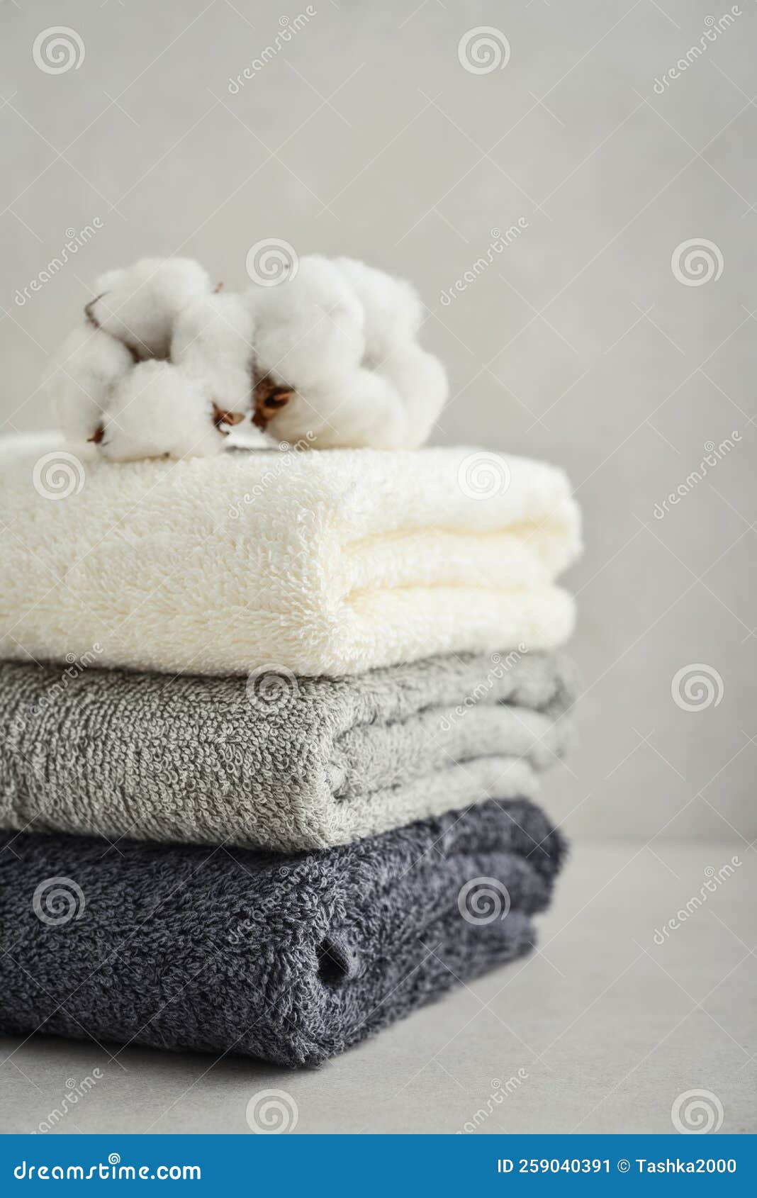 Stack of Bath Towels with Cotton Flowers Stock Image - Image of hotel ...