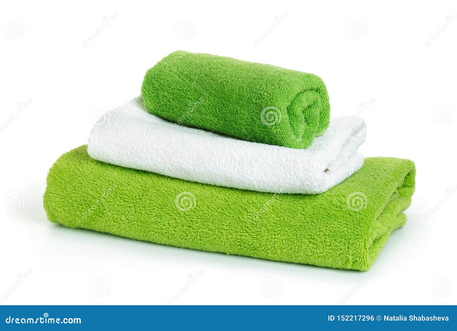 Stack of Bath Towels Isolated on White Stock Photo - Image of green ...